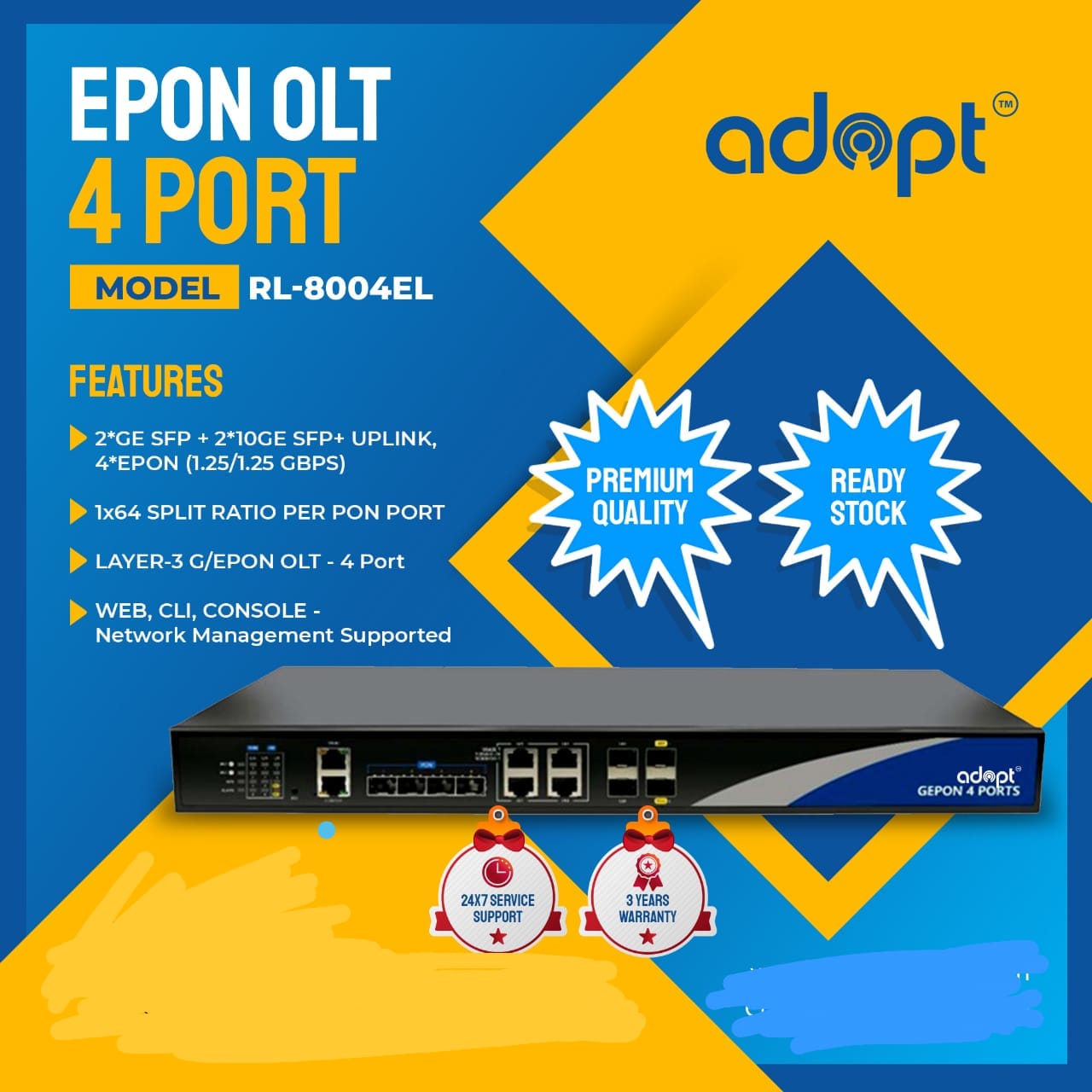 Adopt 4 Port GEPON OLT RL-8004EL - MFT Reatails - Online Store